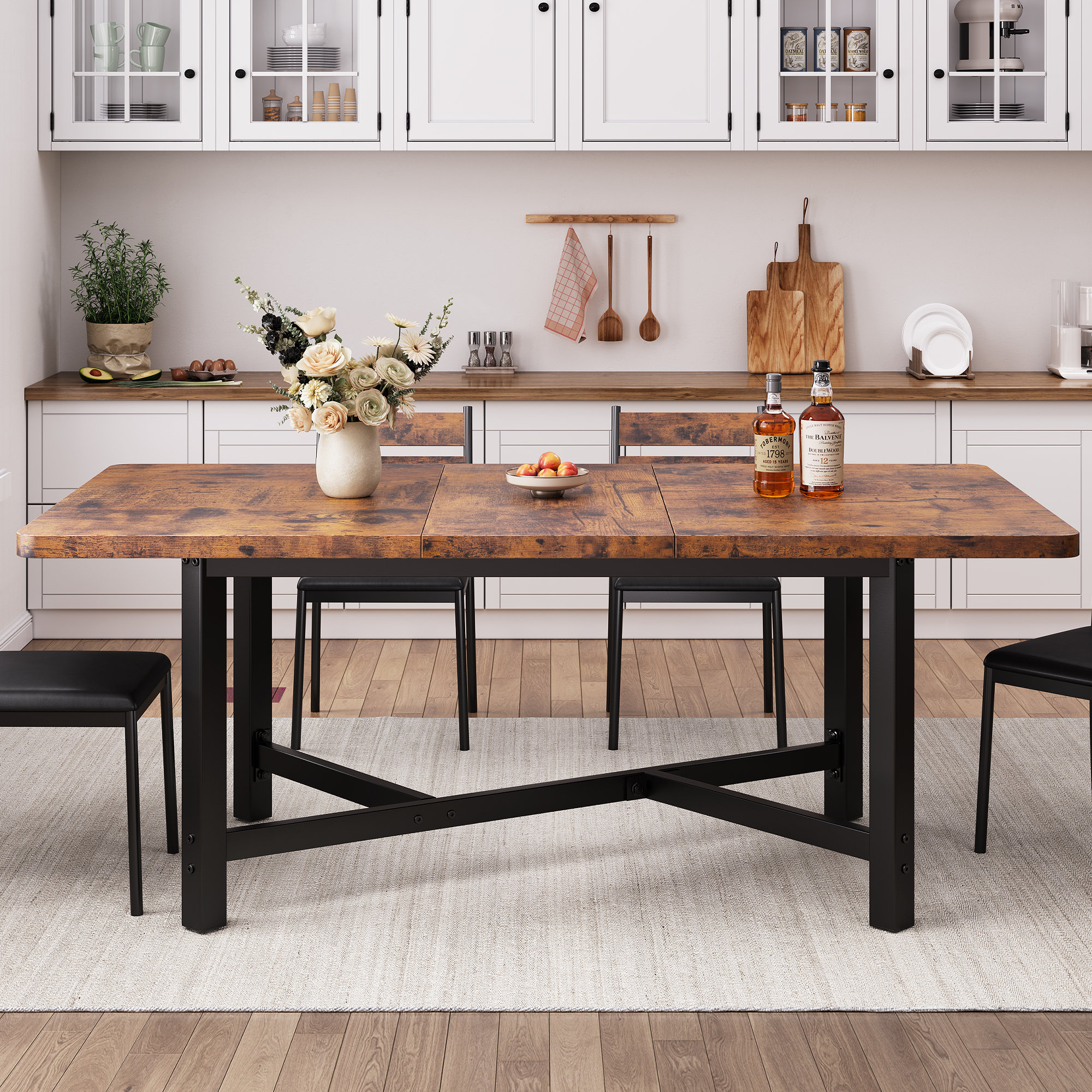 Ebern Designs Aveline Extendable Dining Table 47" To 63" - Expandable Table With X-Brace Metal ...